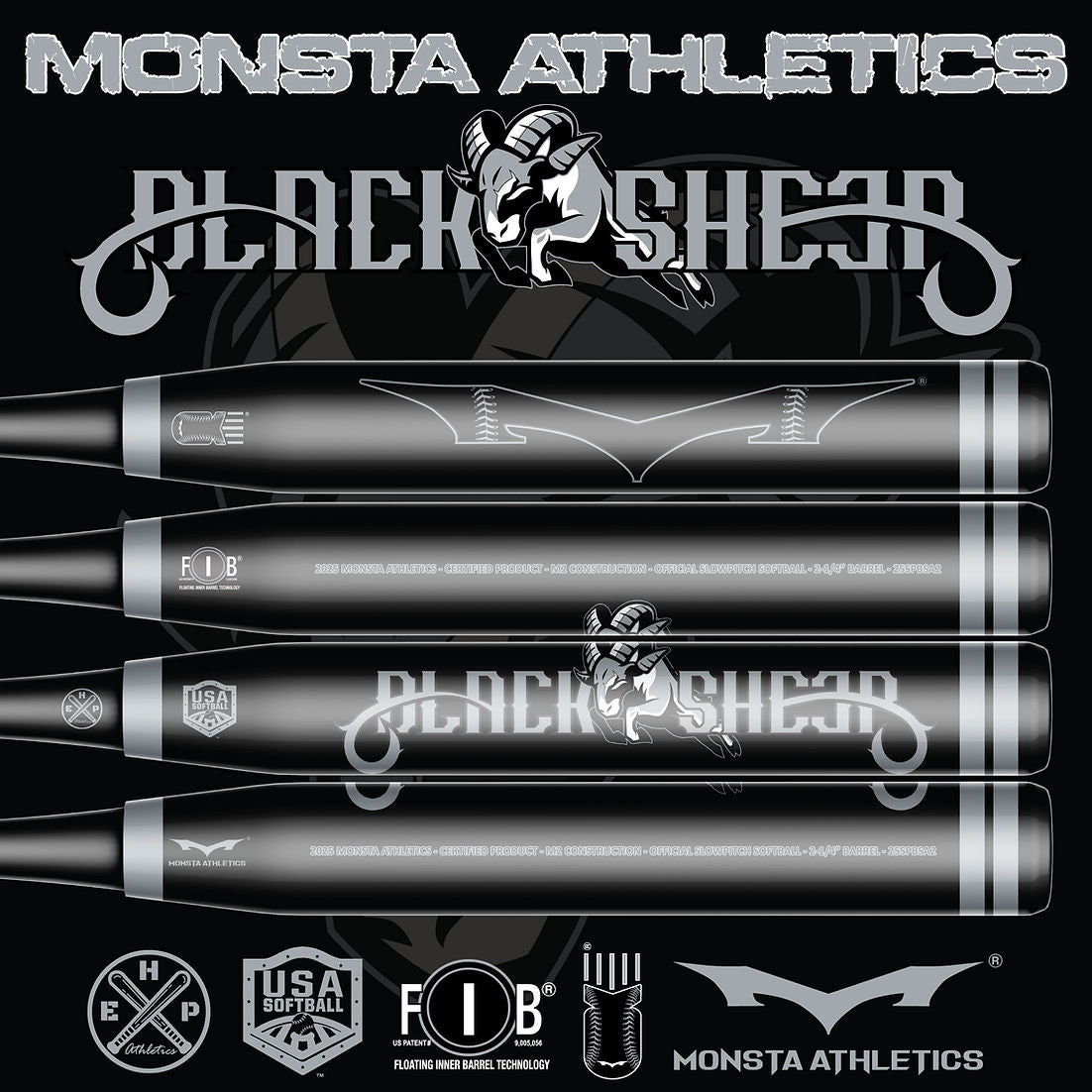 MONSTA Blacksheep w/Chrome Foil Graphics M2 Endload. ASA Softball Bat ...