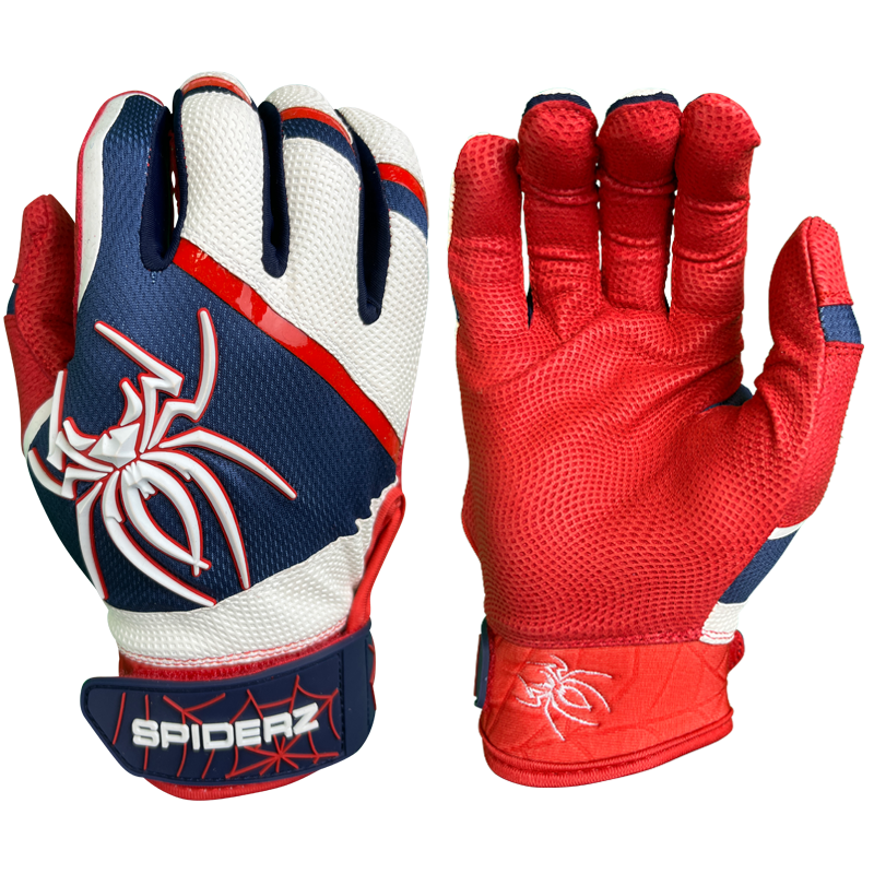 2023 Spiderz PRO Batting Gloves - White/Red/Navy Blue – Iconic Apparel